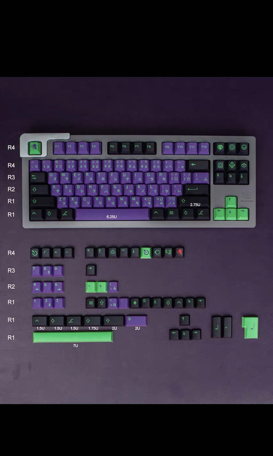 PBT Purple Japanese keycaps (purple black neon colourway), Computers ...
