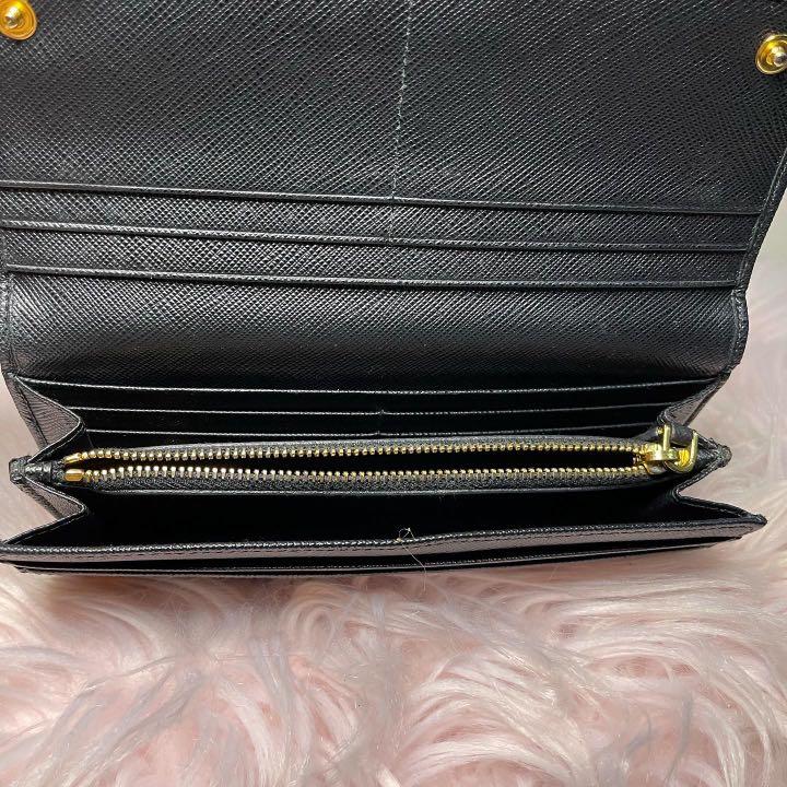 Prada Long Wallet with Gold Rim, Luxury, Bags & Wallets on Carousell