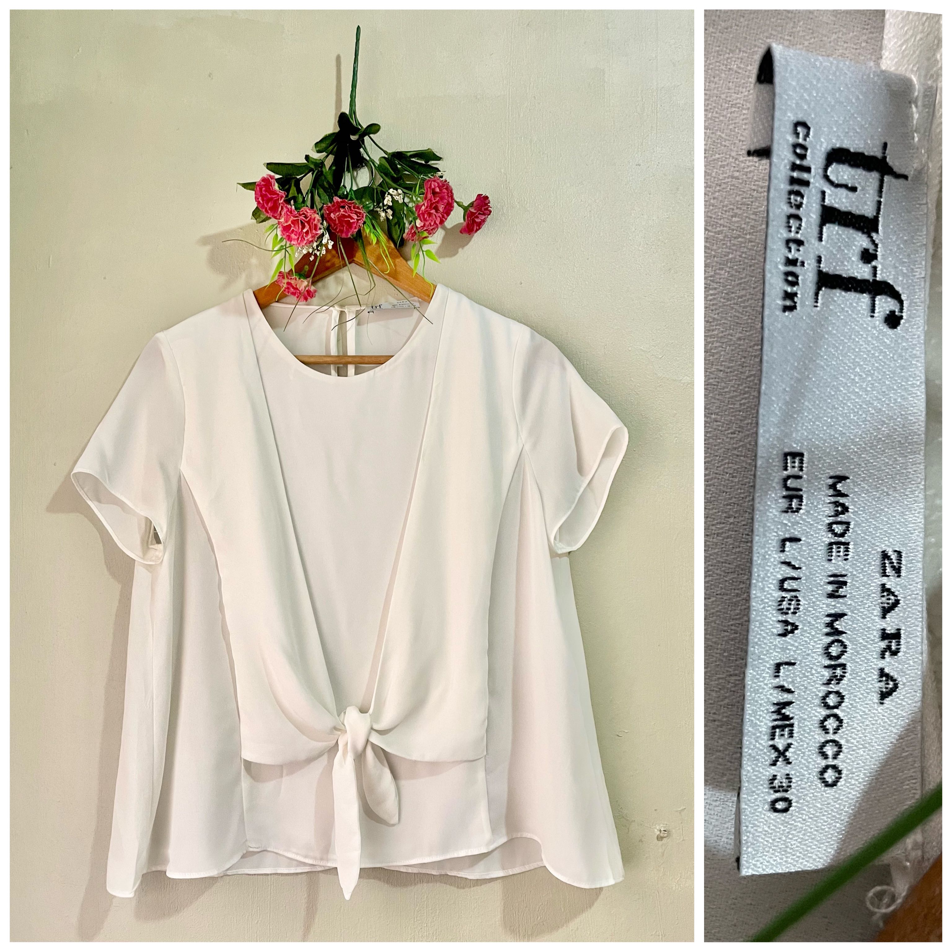 Zara white drape overlay top, Women's Fashion, Tops, Blouses on Carousell