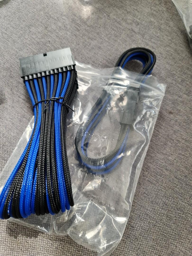 24pin motherboard and PCIe 6+2 Gpu Extension Cable Blue-Black 30cm ...