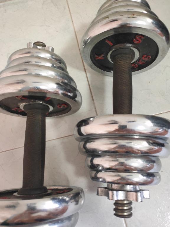 2x 10kg Adjustable Chrome Dumbbell Set, Sports Equipment, Exercise ...