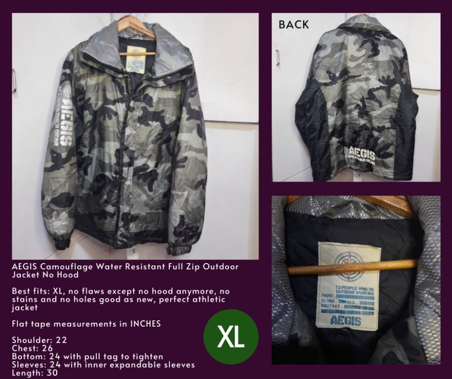 AEGIS Camouflage Water Resistant Full Zip Outdoor Jacket No Hood ...