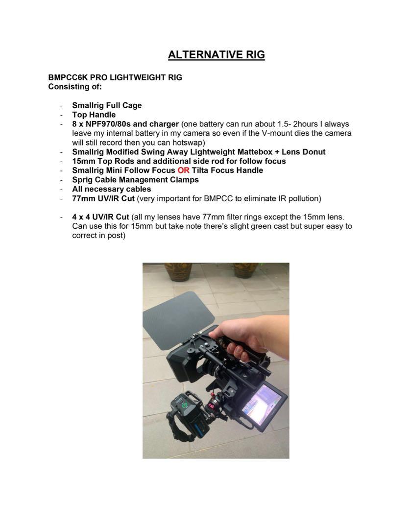 BMPCC6K PRO Production Rigs (FOR RENT) Blackmagic Design Pocket Cinema ...