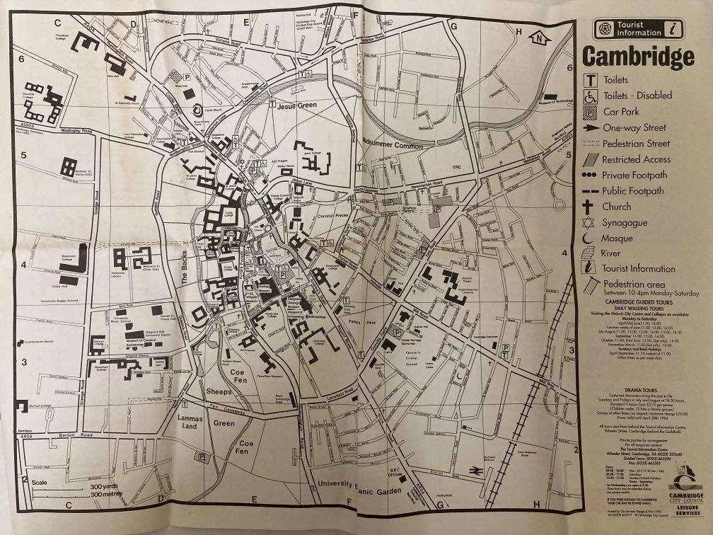 Cambridge Tourist Map 1993, Hobbies & Toys, Collectibles & Memorabilia ...