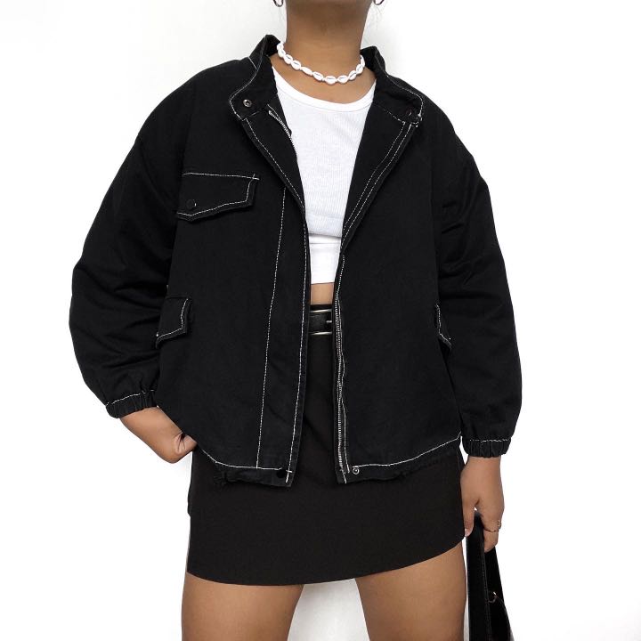 contrast stitch zip up jacket, Women's Fashion, Coats, Jackets and ...