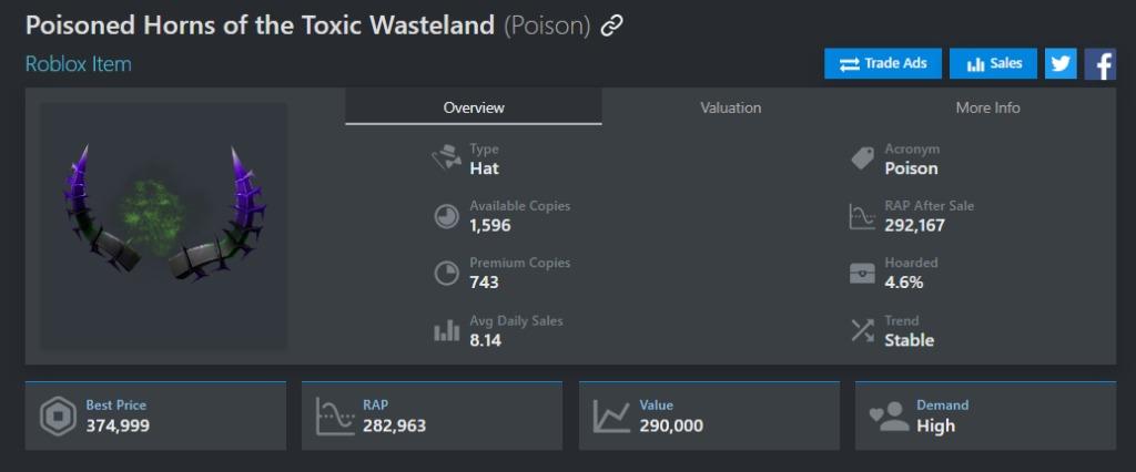 NEW ROBLOX LIMITED ITEM POISON HORNS CHEAPEST RATE MULTIPLE STOCK ...