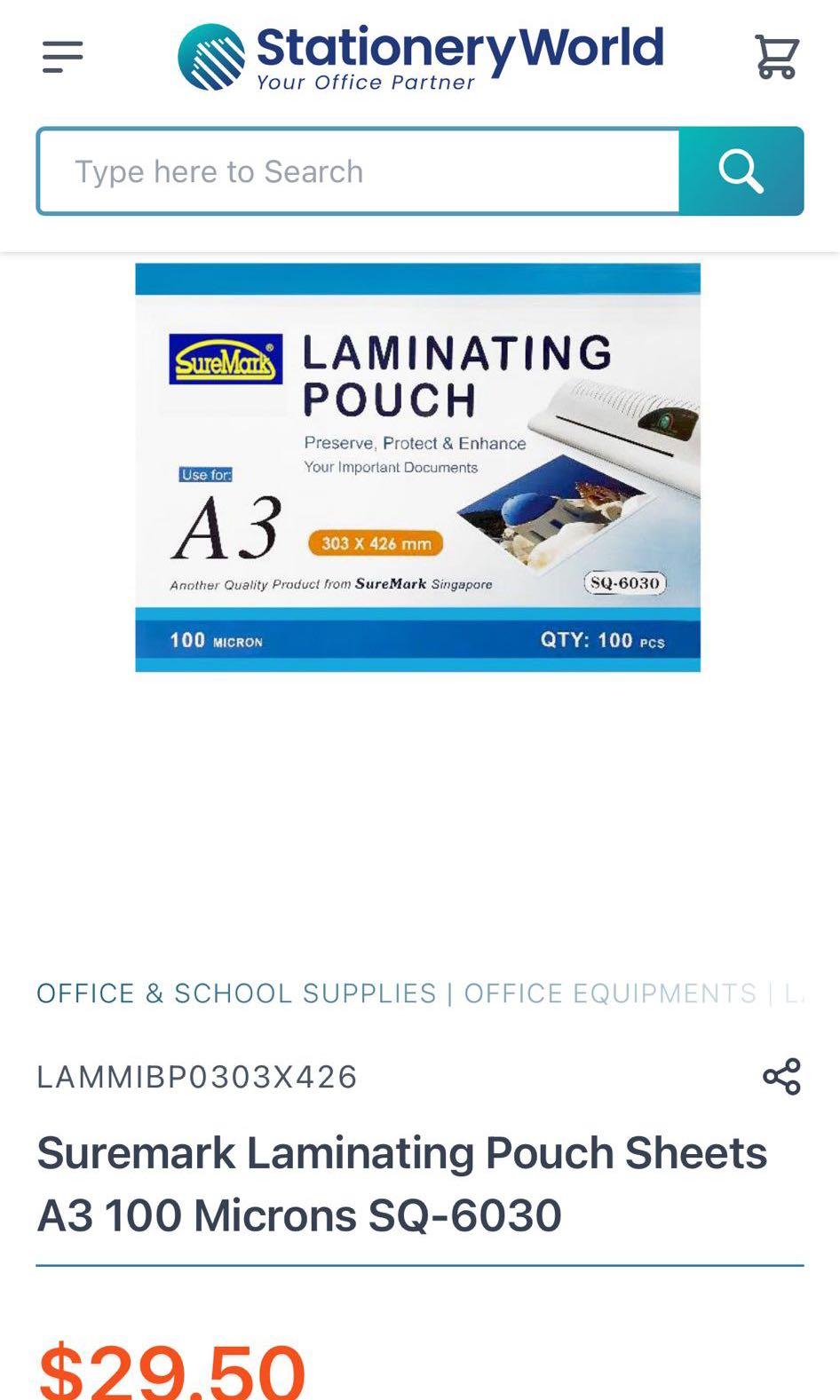 SureMark A3 Laminating Pouch - 100 pieces, Hobbies & Toys, Stationery ...