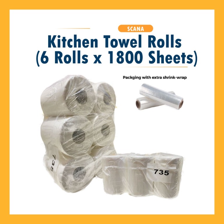 VALUE PACK - Jumbo Kitchen Rolls [6 Rolls x 1800 Sheets], Furniture ...
