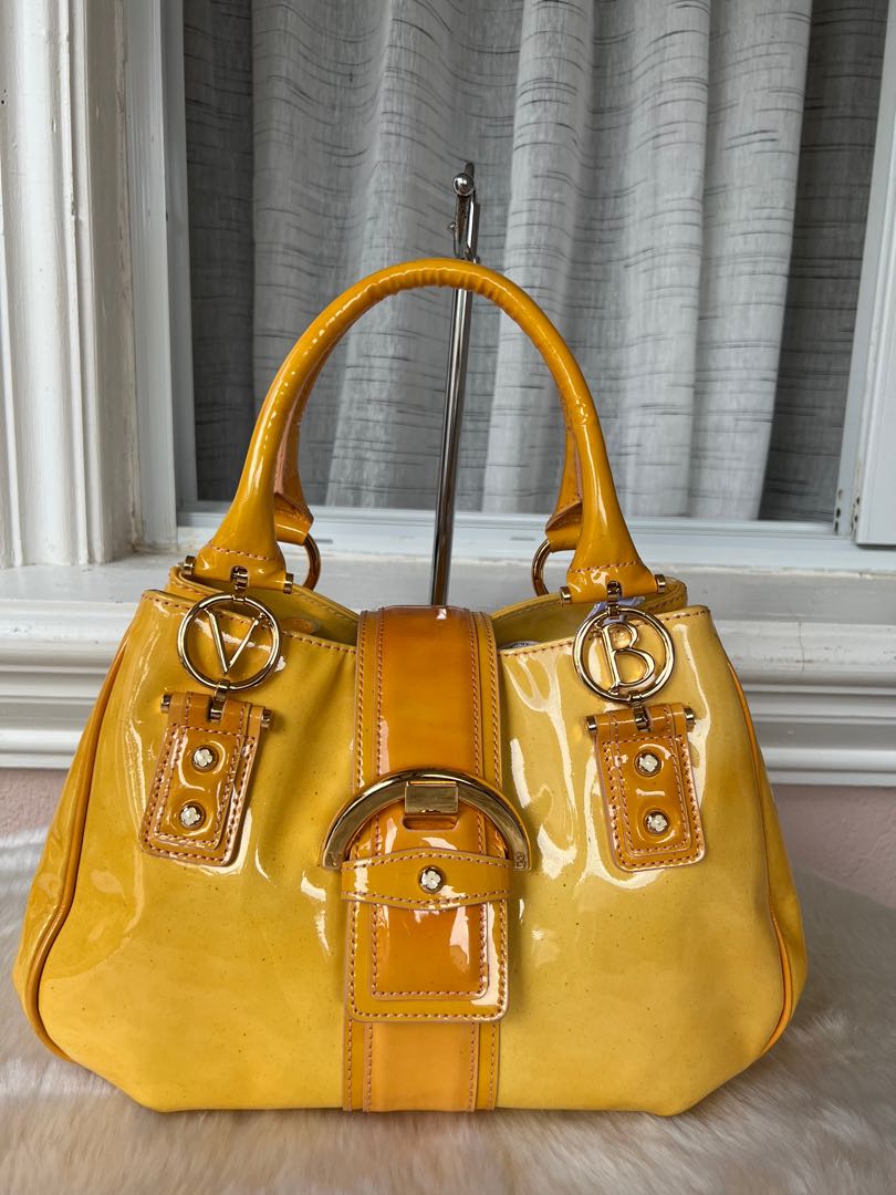 Authentic VINCIS Bench Vernis Leather Handbag in Yellow, Women's ...