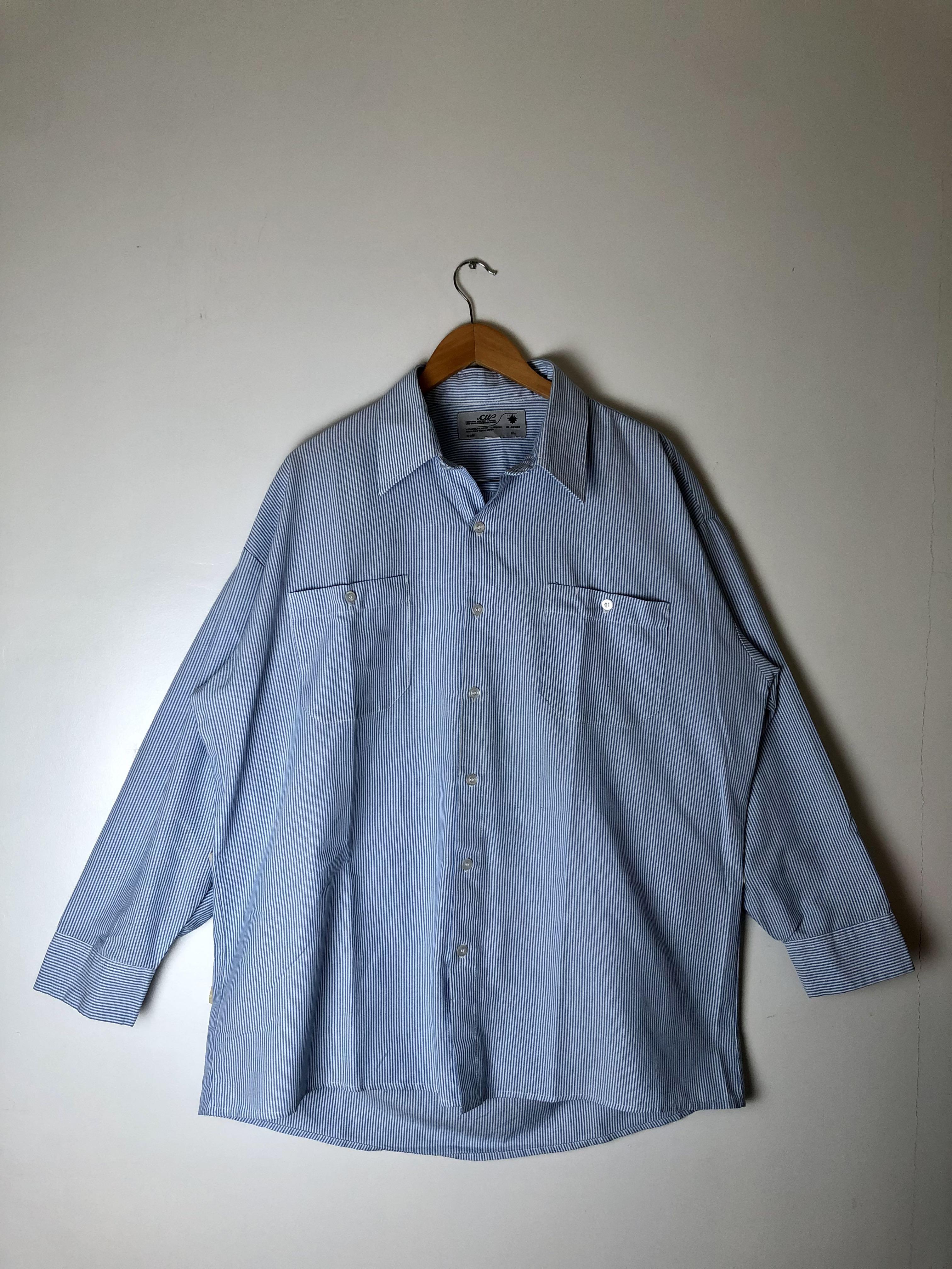 Canadian Uniform Limited Blue Stripe Long Sleeve Overshirt, Men's ...