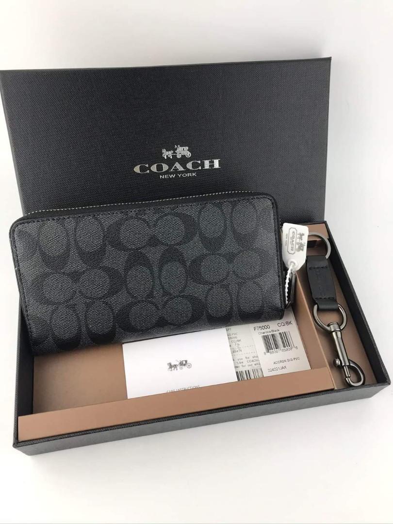 Coach Men's Long Wallet in Signature Canvas with Keyfob, Men's Fashion ...