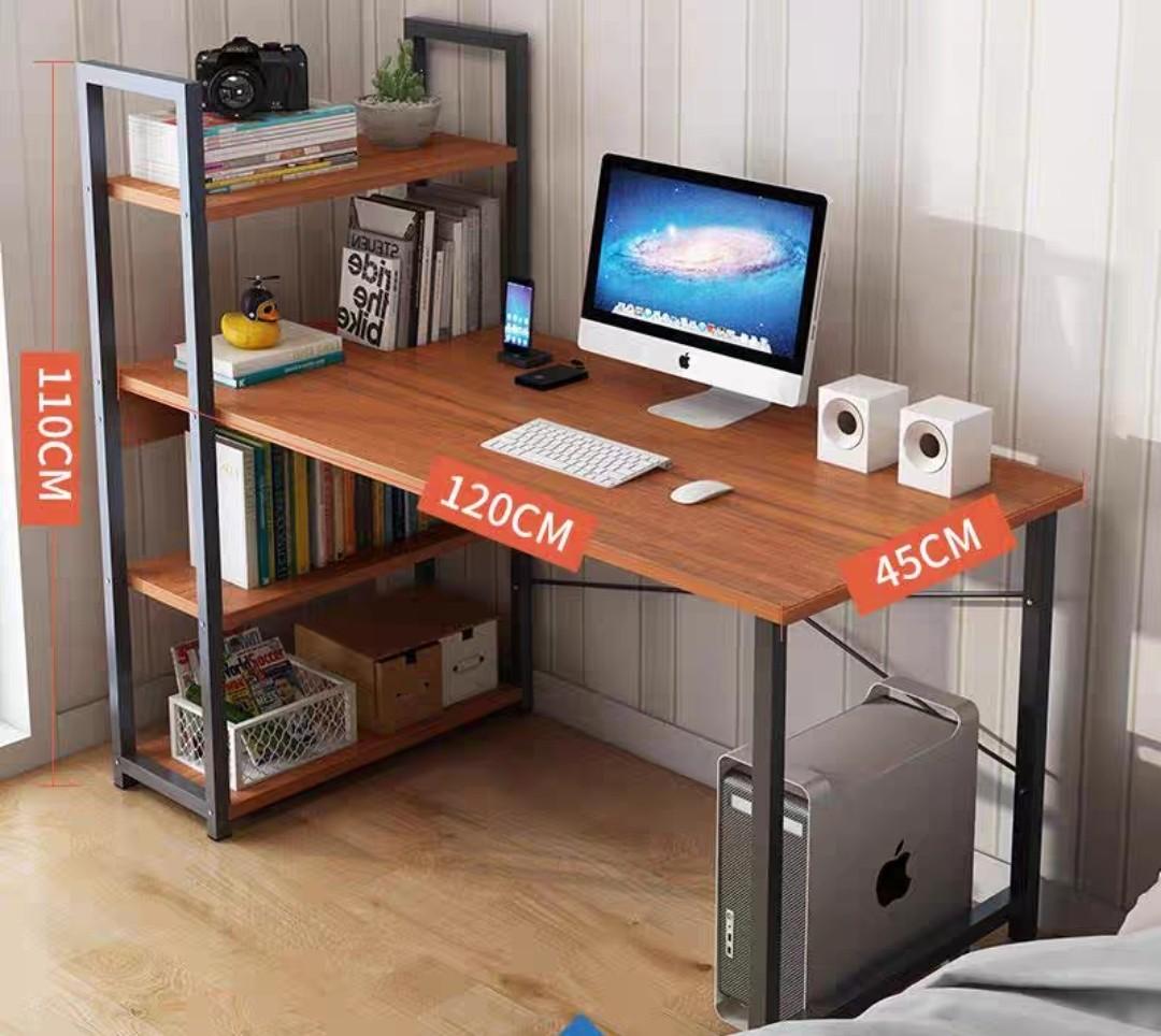 1x Glass top study table with metal shelves., Furniture & Home Living ...