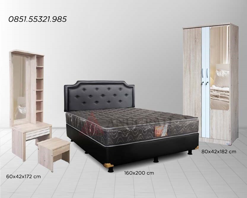 Kamar set Kasur 160x200 Central Full set Lemari 2 pintu Lunar Meja Rias ...