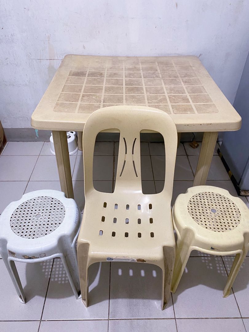 Monoblock Table (Square) and Chairs, Furniture & Home Living, Furniture ...