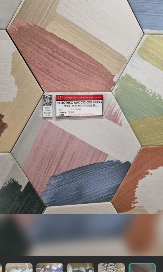 Rothko Mix colour Hexagon Tiles, Everything Else on Carousell