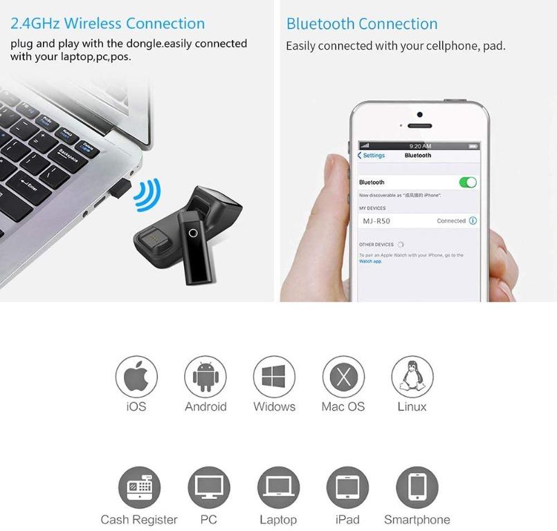 Symcode Bluetooth Wireless Barcode Scanner with Automatic scan window ...
