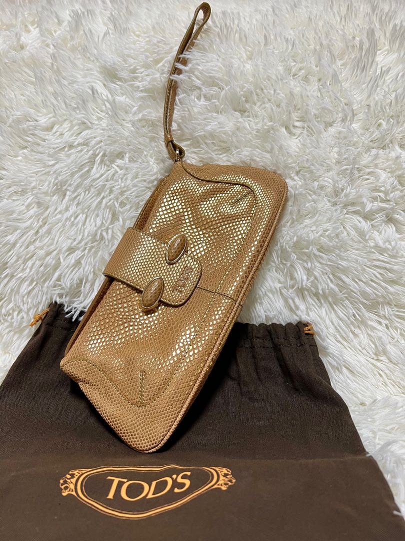 Tod's snake skin in peach and gold leather clutch bag, Luxury, Bags ...