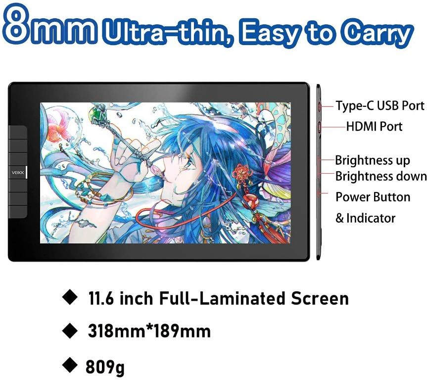 VEIKK VK1200 Drawing Tablet with Screen, 11.6 inch Full-Laminated ...