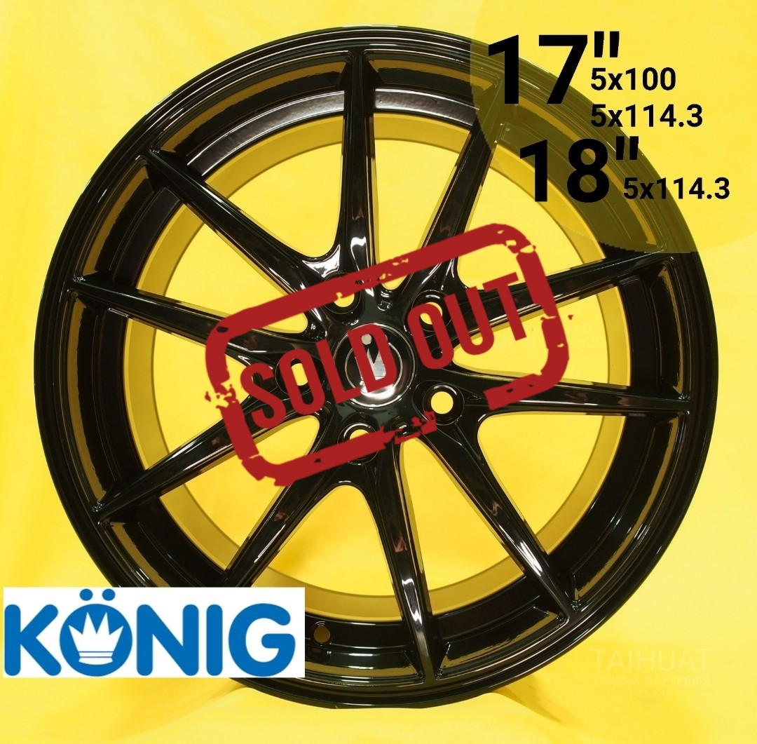 17" 18" KONIG OVERSTEER Gloss black 5x114.3 5x100 rims, Car Accessories ...