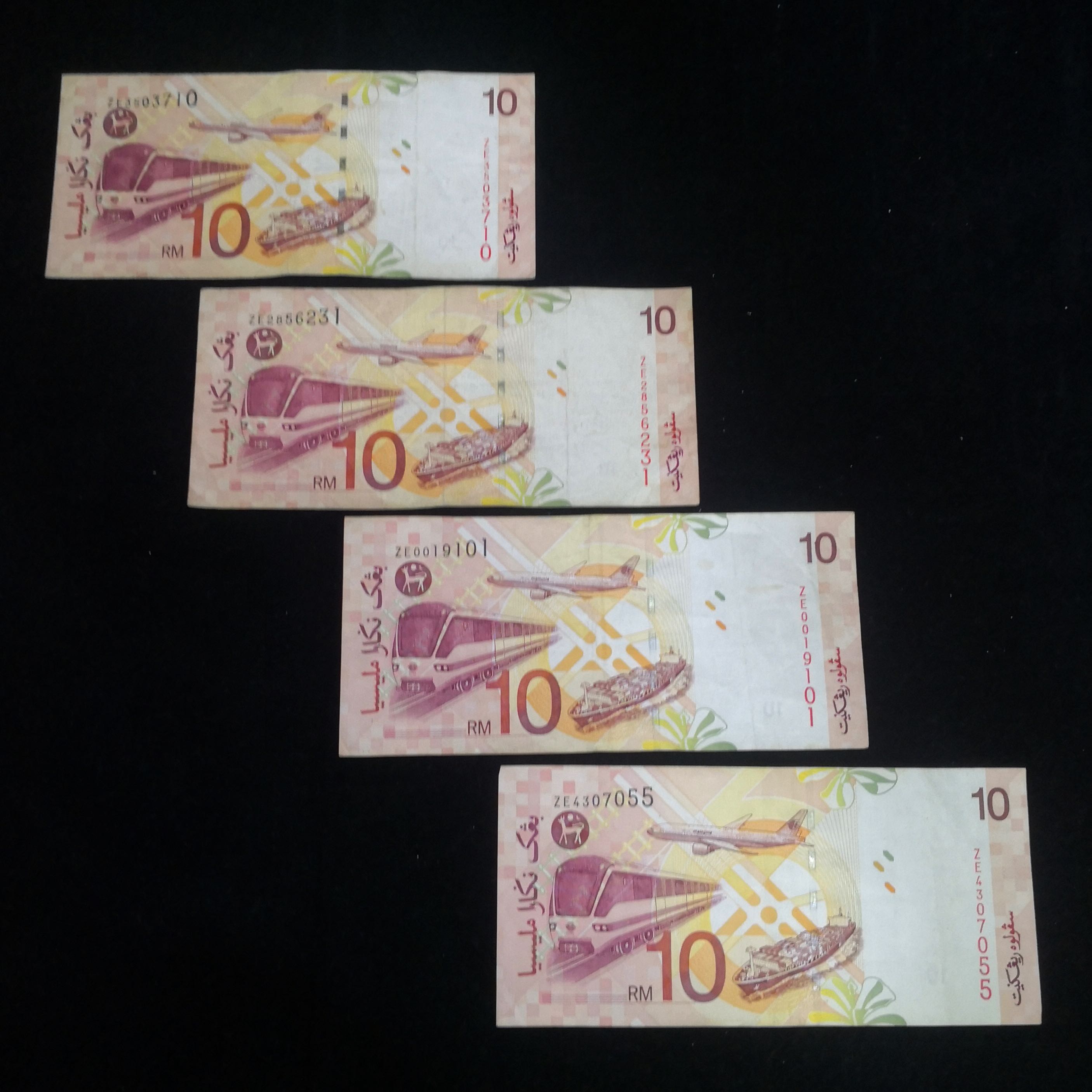 4 X Malaysia RM10 10 Ringgit 11th Series ZE Replacement Banknote Set ...