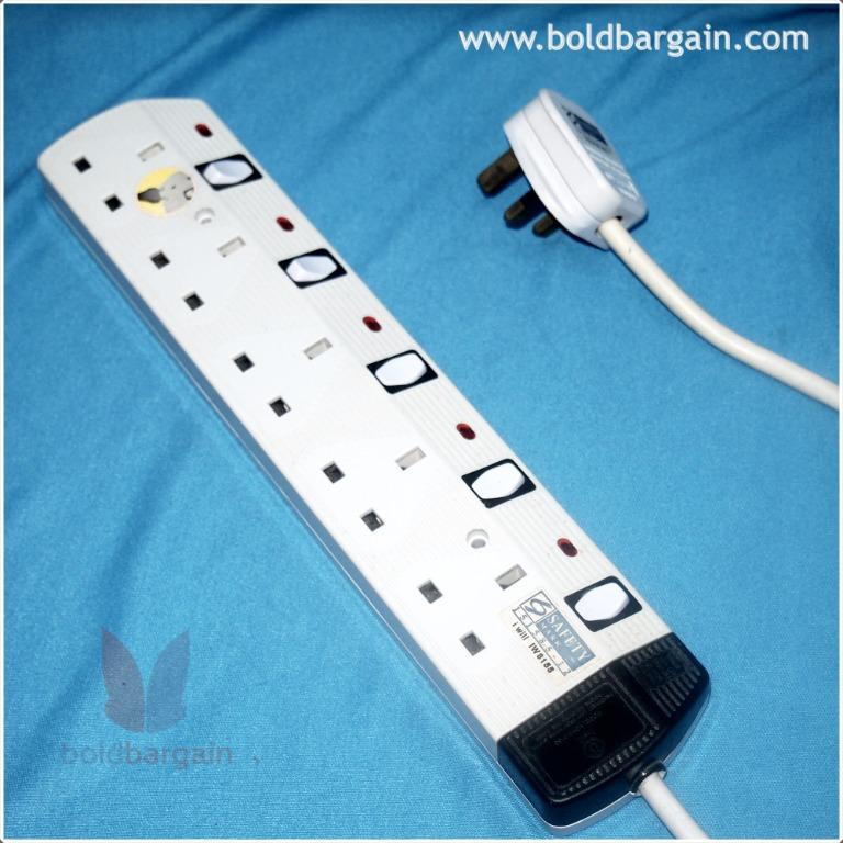 5 Prong Socket Extension 3 pin Plug with cord Safety Mark, TV & Home ...