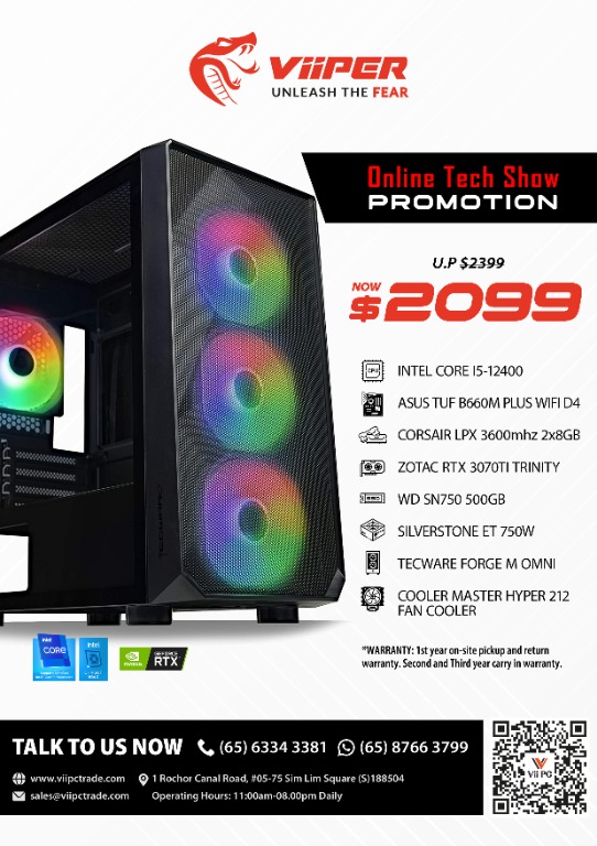 [ ViiPER ] INTEL i5-12400 + RTX 3070Ti U.P $2399 !!! NOW $2099 ...