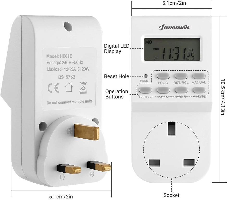 DEWENWILS Digital Lamp Timer Socket Plug, 20 ON/Off Weekly Settings ...