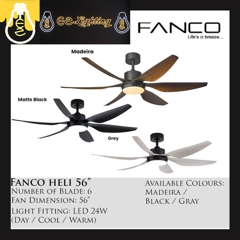 Fanco Heli 56" DC Ceiling Fan with 3 tone led light and remote control ...