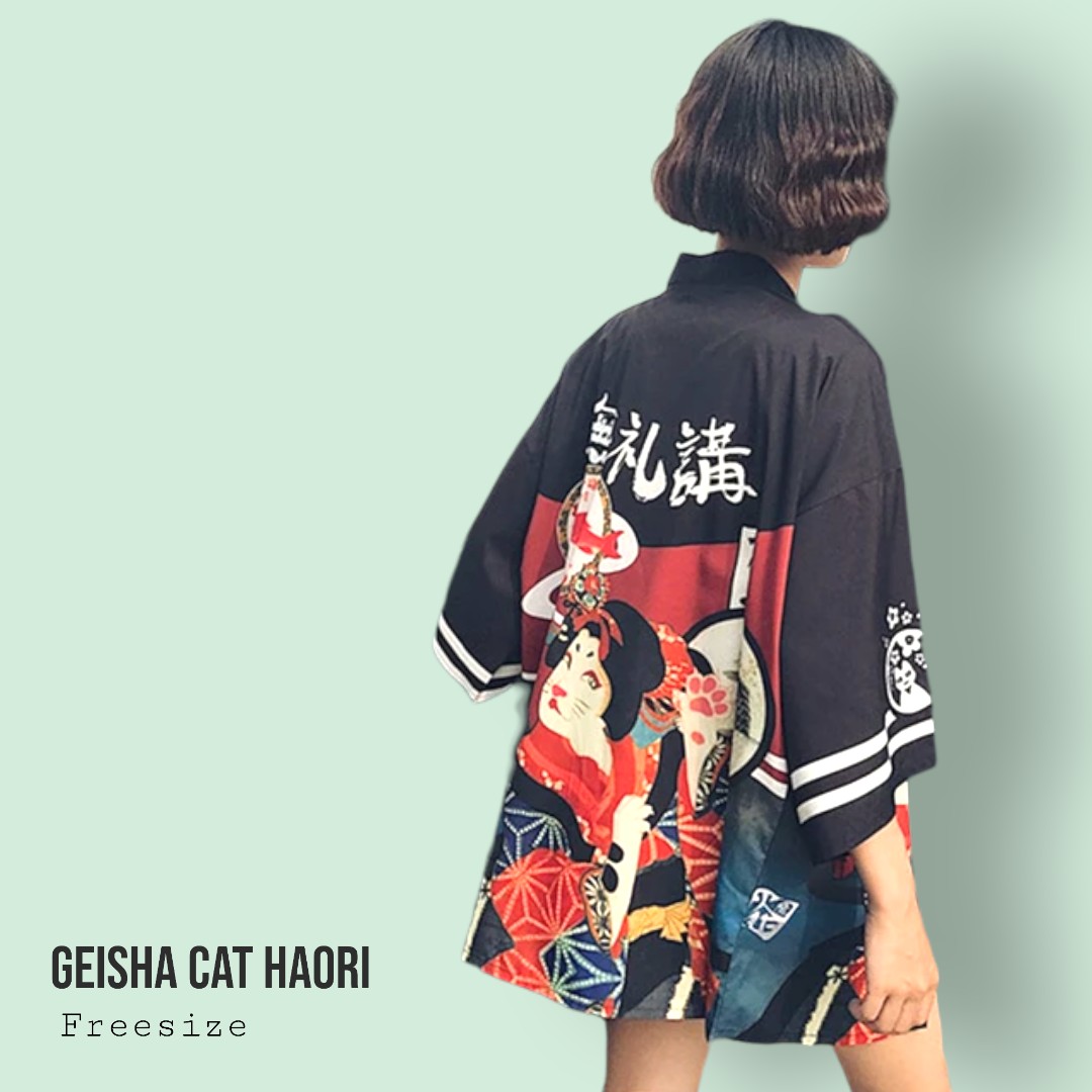 Geisha Cat Haori / Kimono, Women's Fashion, Coats, Jackets and ...