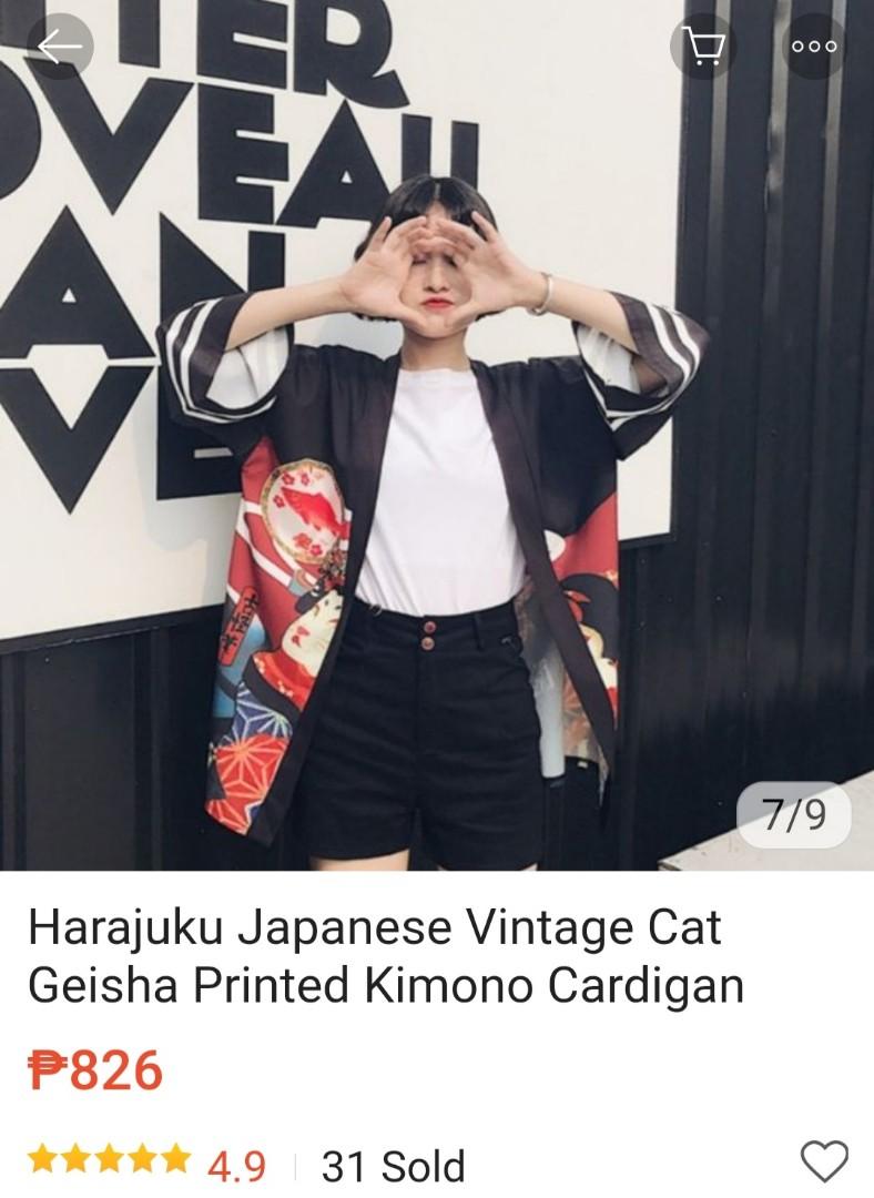 Geisha Cat Haori / Kimono, Women's Fashion, Coats, Jackets and ...