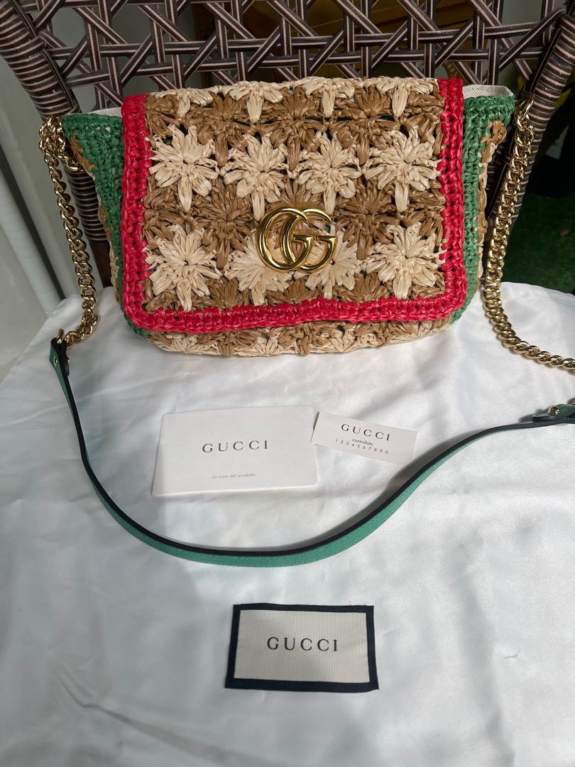 GUCCI Marmont raffia, Luxury, Bags & Wallets on Carousell