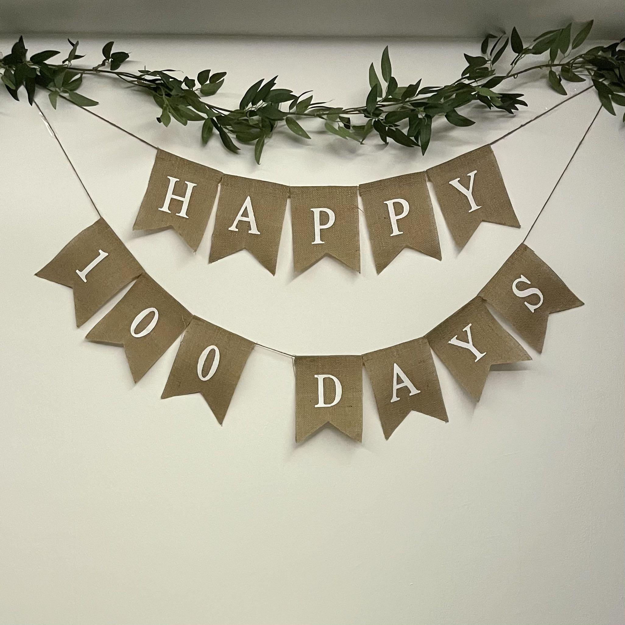 Happy 100 Days banner + wooden cake topper, Hobbies & Toys, Stationery ...
