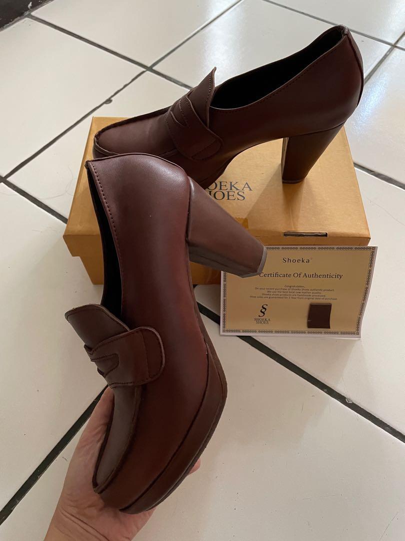 Malya Heels Leather by Shoeka Shoes, Fesyen Wanita, Sepatu di Carousell