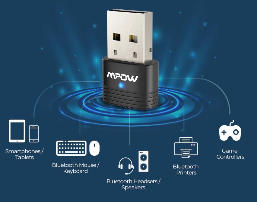 MPOW BH456 Bluetooth 5.0 Wireless USB Adapter Transmitter Receiver 2 in ...