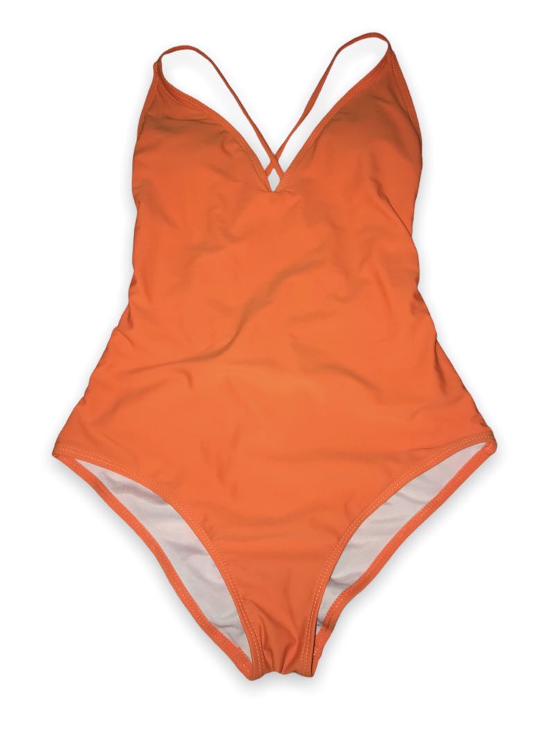 One Piece Orange Swimsuit with Free Denim Shorts, Women's Fashion ...