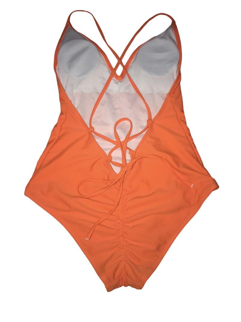One Piece Orange Swimsuit with Free Denim Shorts, Women's Fashion ...