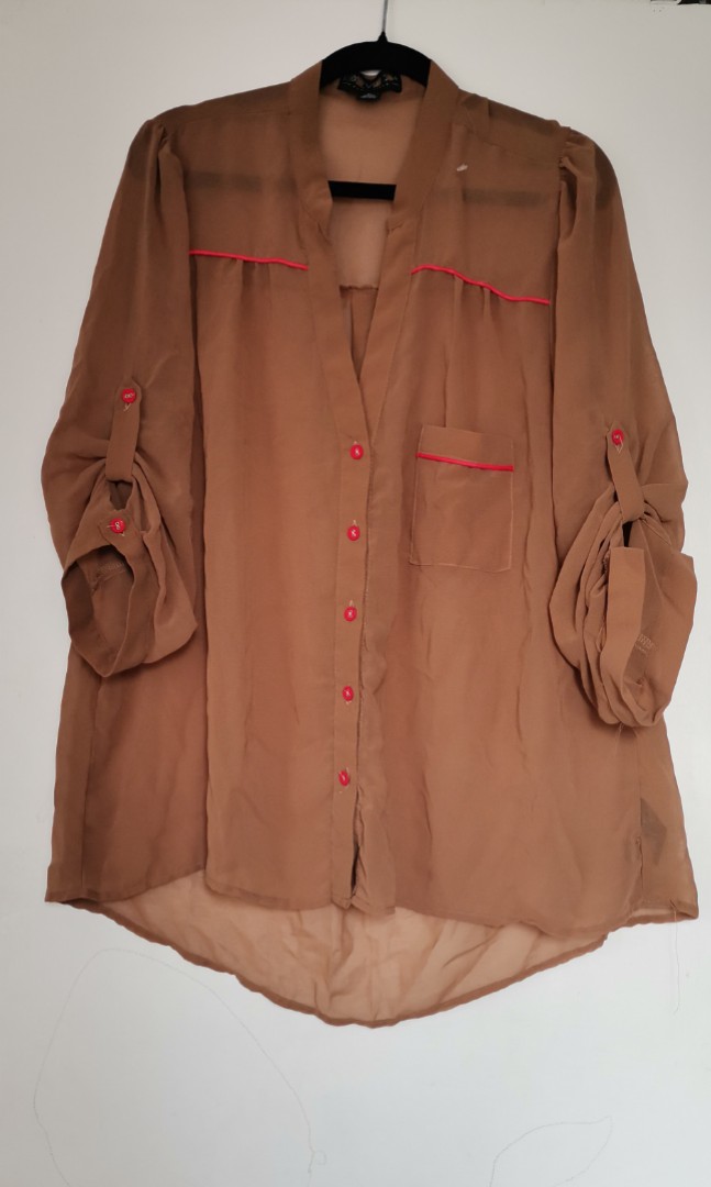 Plus sized sheer office top, Women's Fashion, Tops, Longsleeves on ...