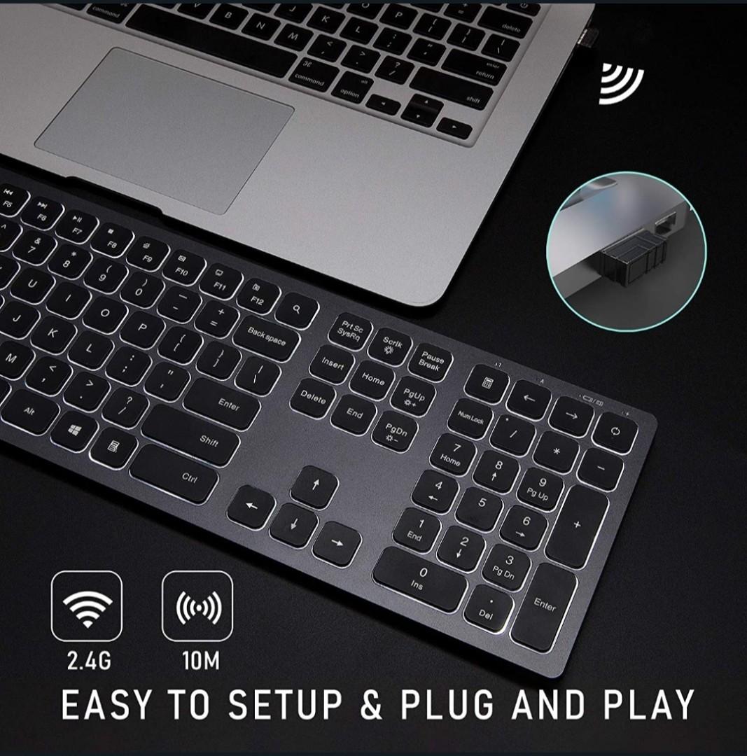 Seenda IWG-WJK67FG Rechargeable Wireless Backlit Keyboard, Computers ...