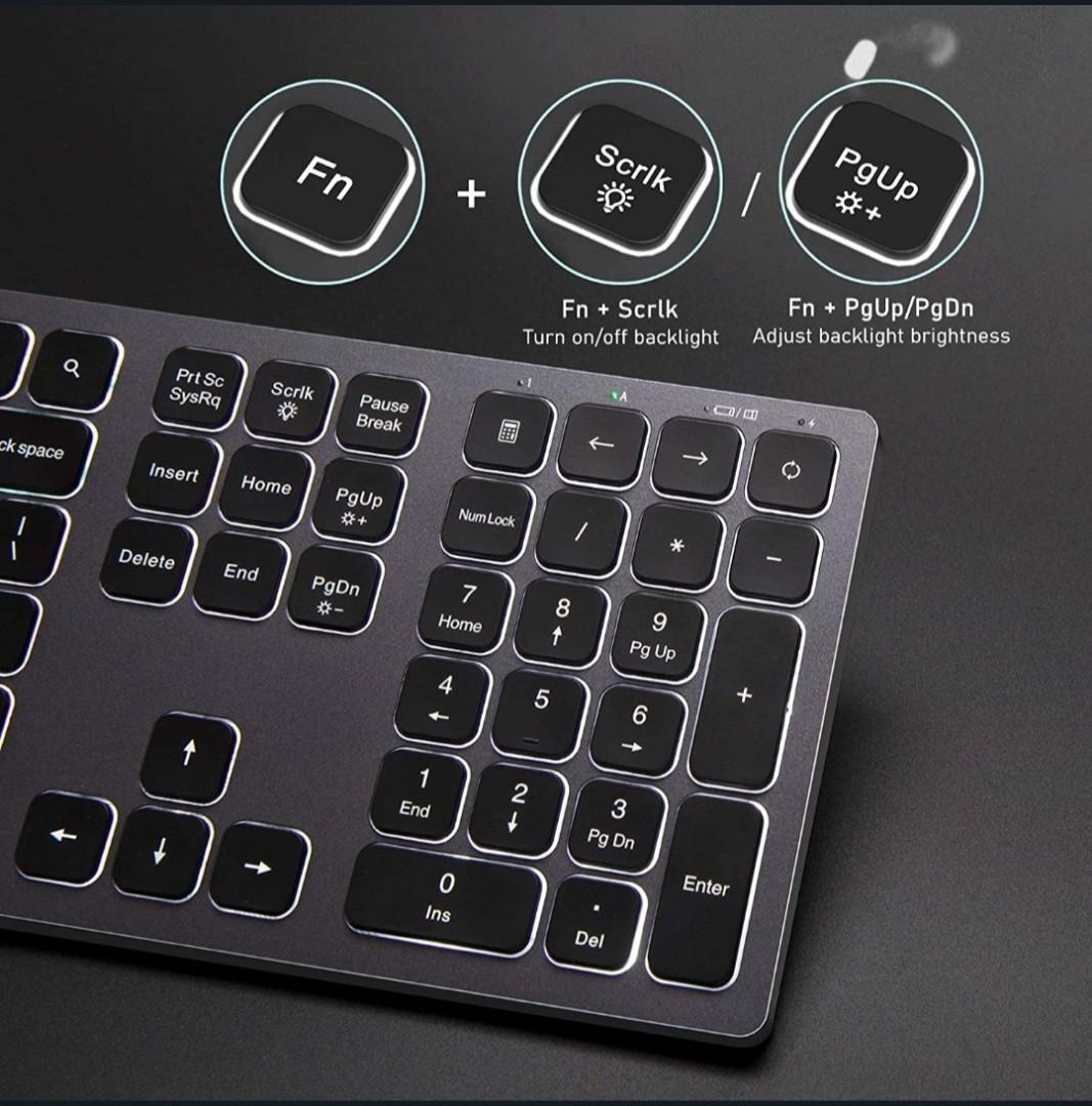 Seenda IWG-WJK67FG Rechargeable Wireless Backlit Keyboard, Computers ...