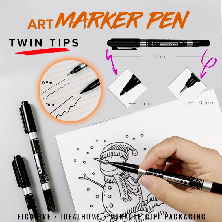 SG Ready Stocks Twin Tips Arts Point liner Drawing Permanent Marker Pen ...