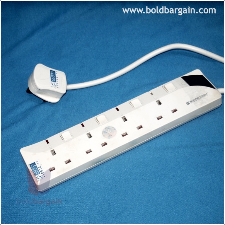 SOUNDTECH 4 Prong Socket Extension 3 pin Plug with cord Safety Mark, TV ...