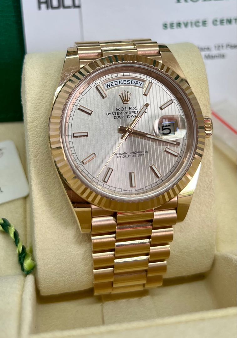 2018 Rolex Rosegold Day-Date Sun Dust Stripe Motif Dial 40mm, Luxury ...