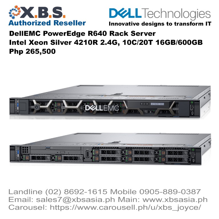 DellEMC PowerEdge R640 Intel Xeon Silver 4210R 2.4G, 10C/20T 16GB/600GB ...