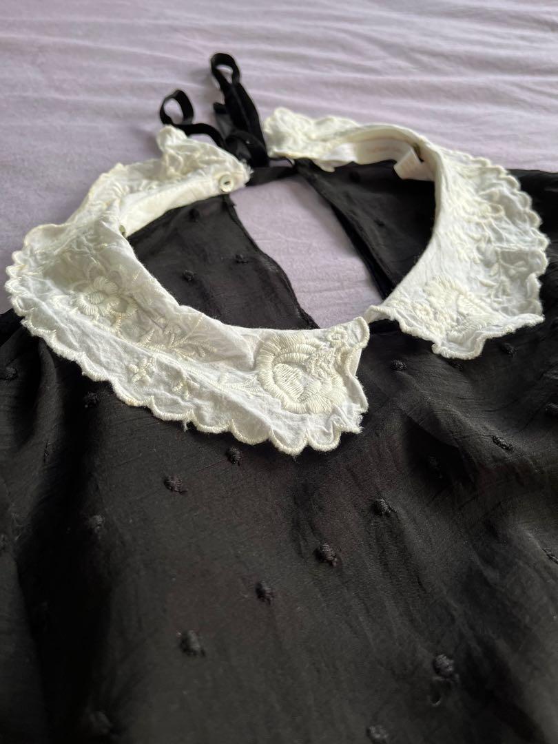 Zara Goth Cottagecore Lace collar black Lacey dress dark academia ...