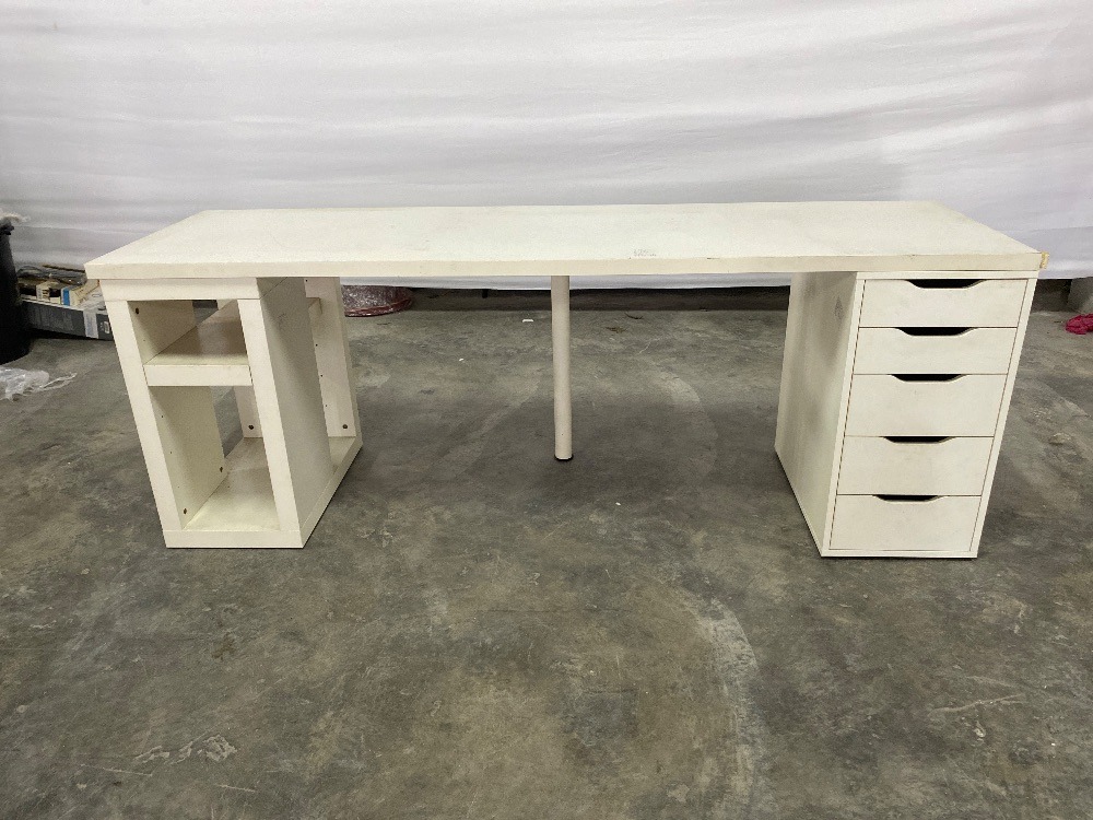 IKEA Long Office Desk with 5 Drawers Shelf White Colour / Meja Pejabat ...