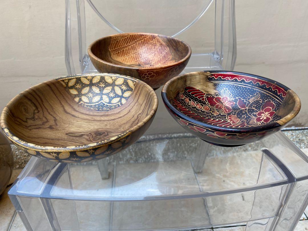 INDONESIAN Batik Hand-Painted Wooden Bowl, Furniture & Home Living ...