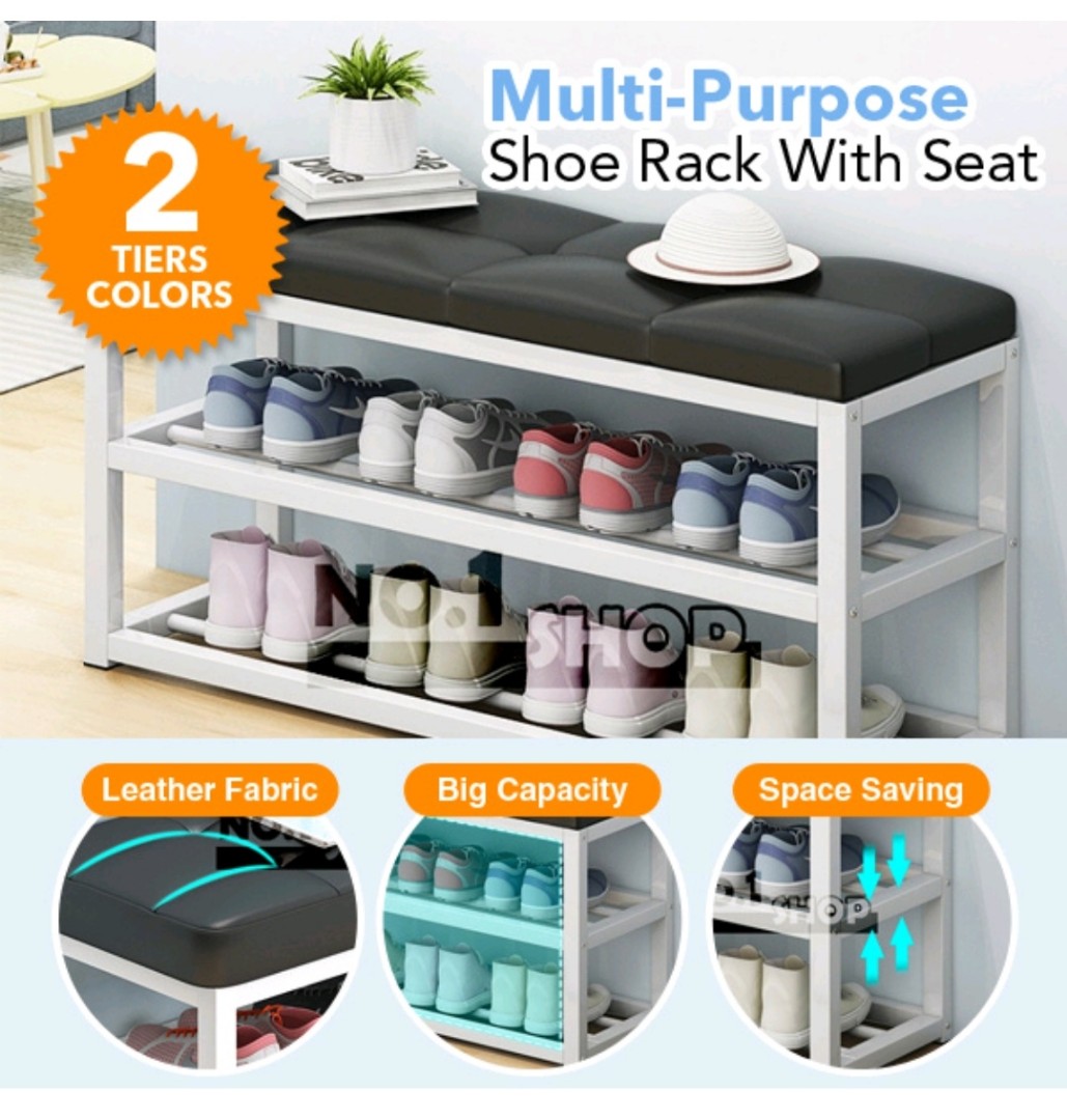 Multi-purpose Shoe Rack Bench with Faux Leather Seat / Shoe Cabinet ...