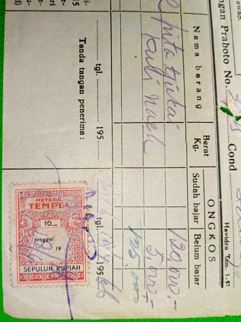 Nota lawas th. 1966 tertempel Materai 10 sen, Antik, Lainnya di Carousell