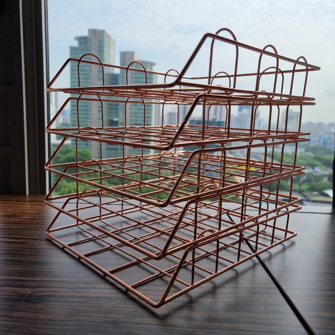 Rose Gold Wire Stackable Paper Organiser / Letter Tray / File Tray ...