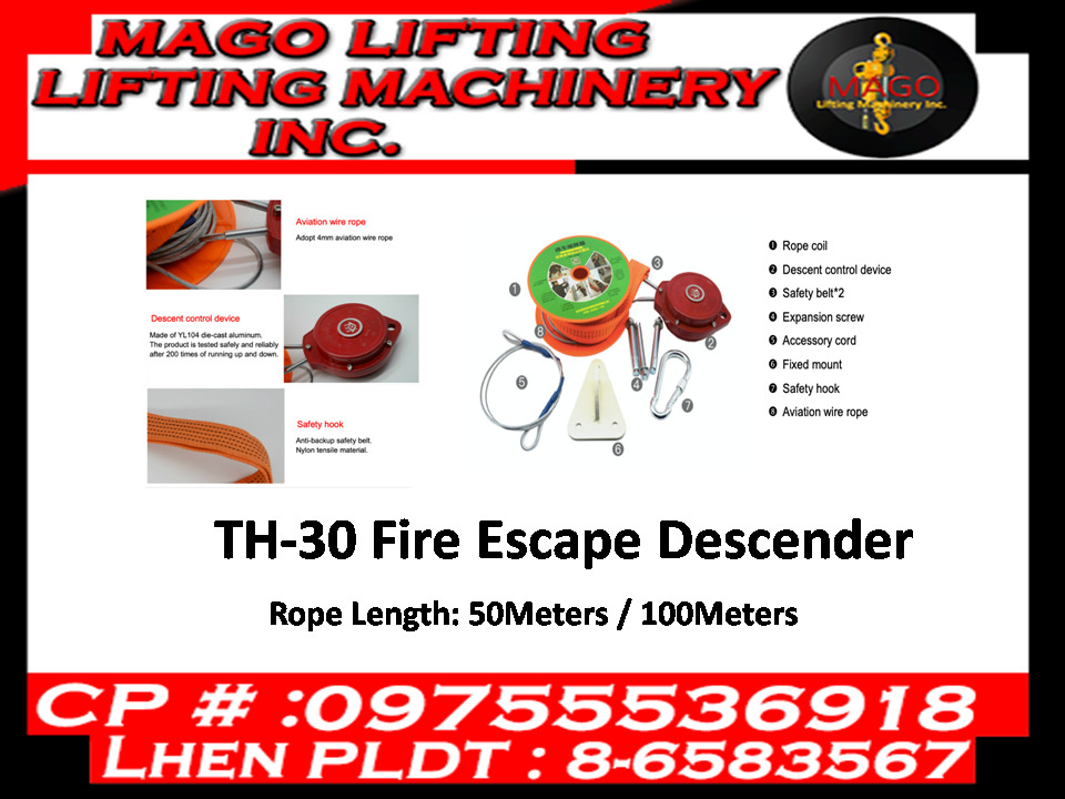 TH-30 Fire Escape Descender 50meters/100meters, Commercial & Industrial, Construction Tools ...